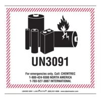 CHEMTREC UN3491 Lithium Battery Handling Marking, 100mm x 100mm, Paper